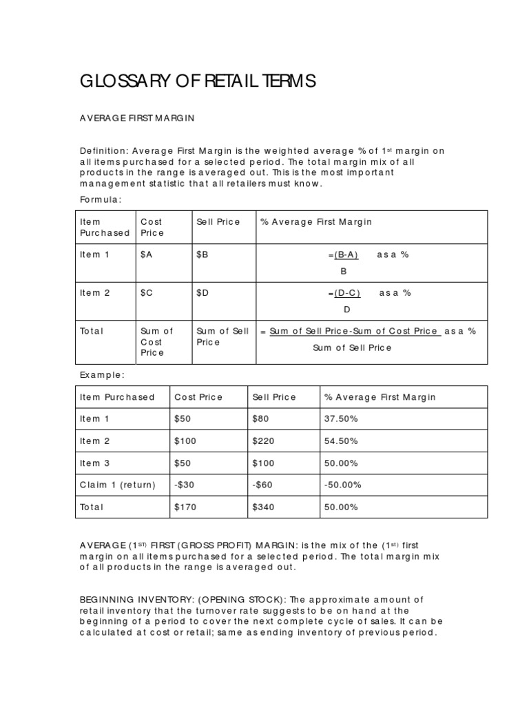 Retail Terms Glossary for Managers | PDF