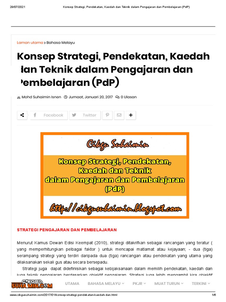 Konsep Strategi, Pendekatan, Kaedah Dan Teknik Dalam Pengajaran Dan Pembelajaran (PDP) | PDF