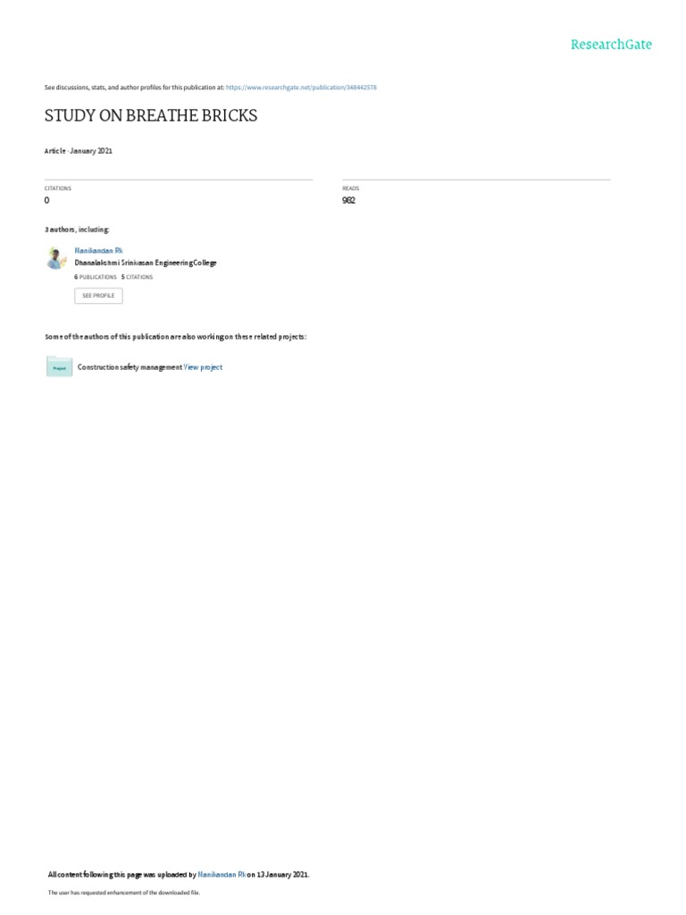 STudy On Breathe Bricks Done by Manikandan RK | PDF | Brick ...