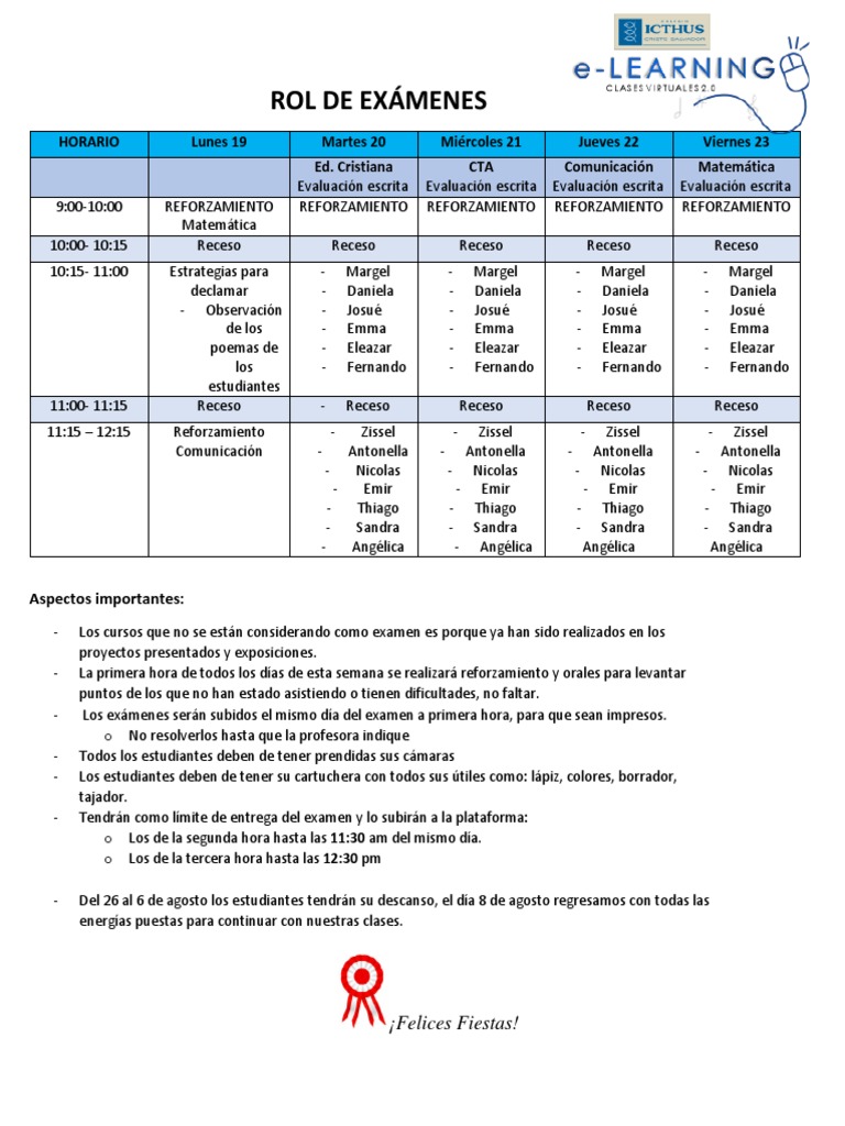 Rol de Examenes | PDF