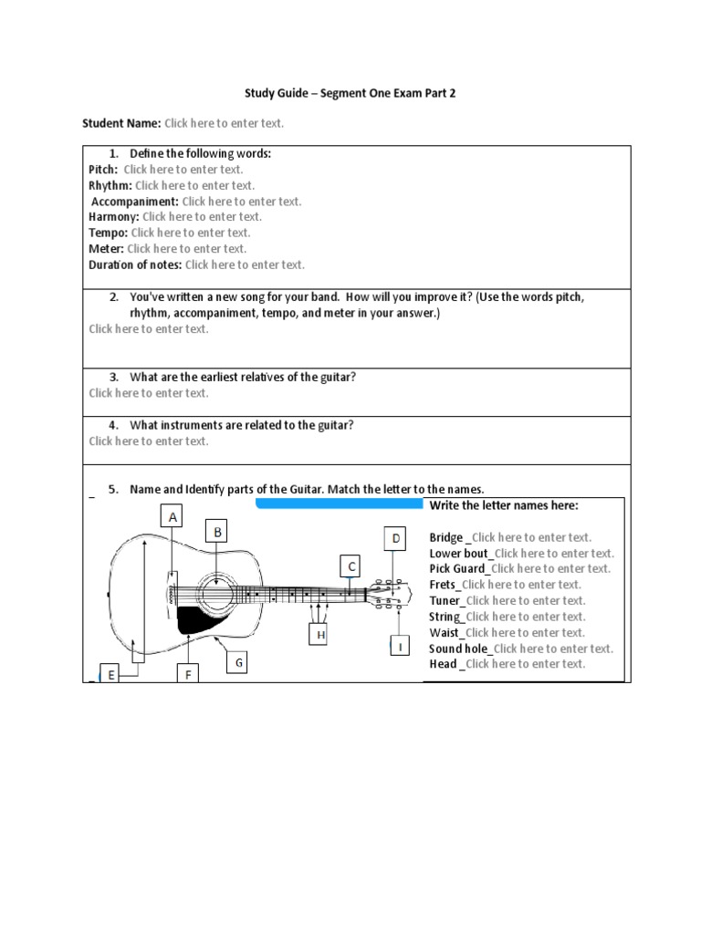 Study Guide - Segment One Exam Part 2 Student Name | PDF | Guitars ...
