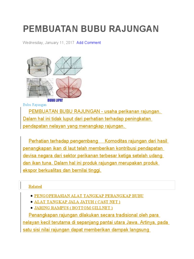 Pembuatan Bubu Rajungan 2020 | PDF