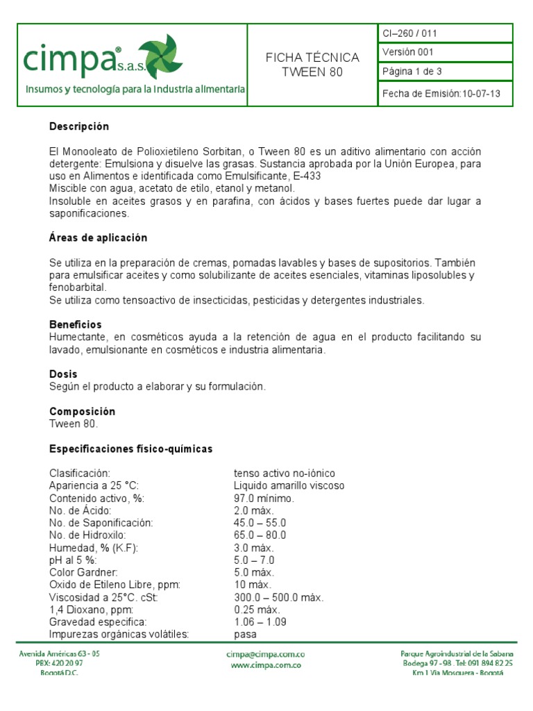 Tween 80 | PDF | Petróleo | Detergente
