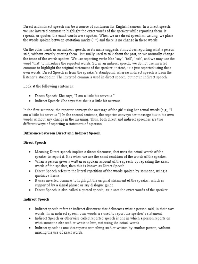 Direct vs. Indirect Speech Explained | PDF | Syntax | Language Mechanics