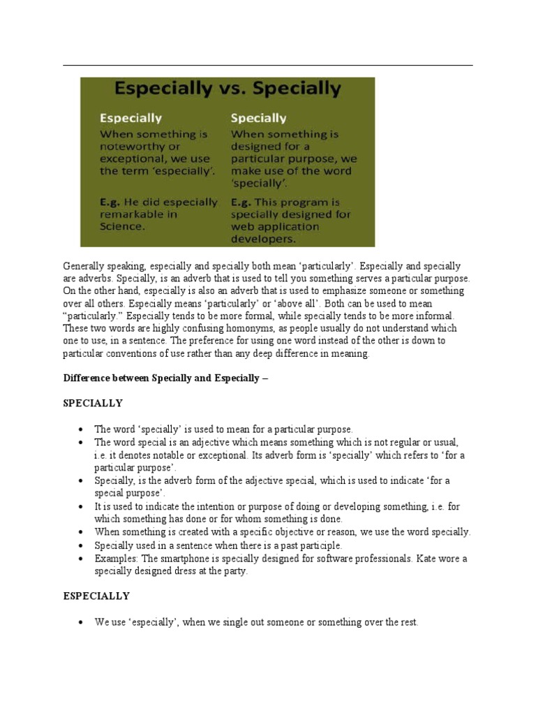 Difference Between Specially and Especially | PDF | Adverb | Word