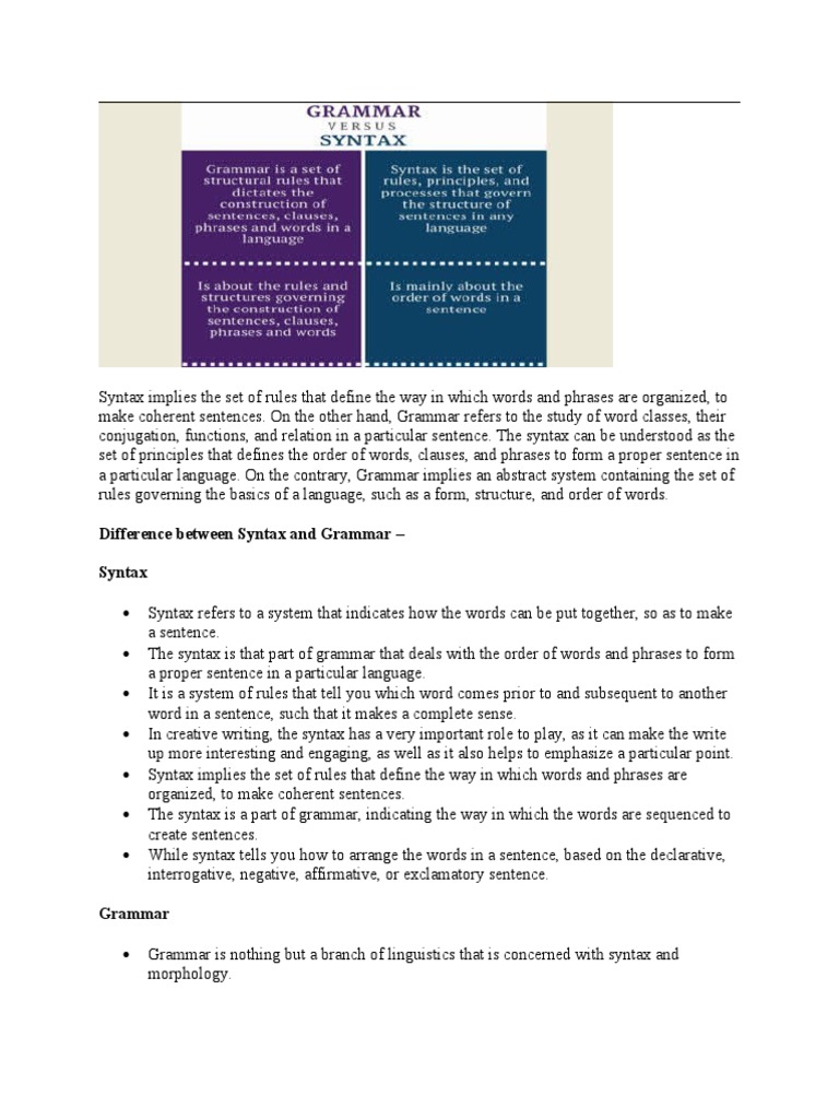 Difference Between Syntax And Grammar Pdf Syntax Word