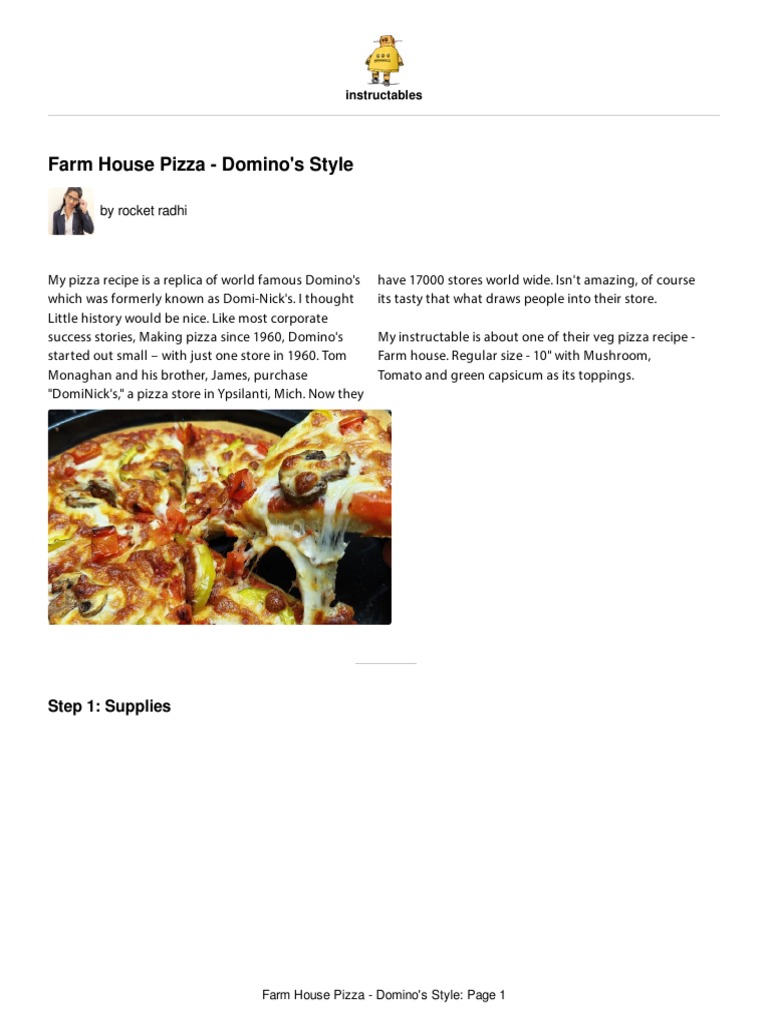 Domino's Farmhouse Pizza Recipe | PDF | Pizza | Tomato Sauce