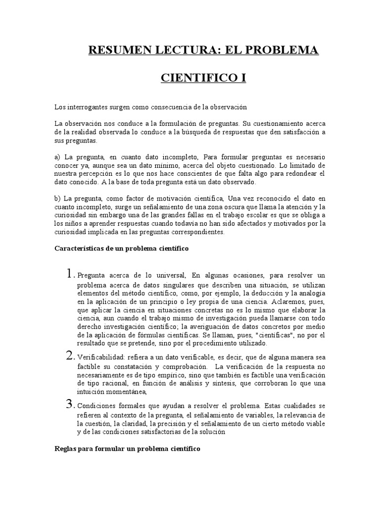 Problema Cientifico | PDF | Método científico | Conocimiento