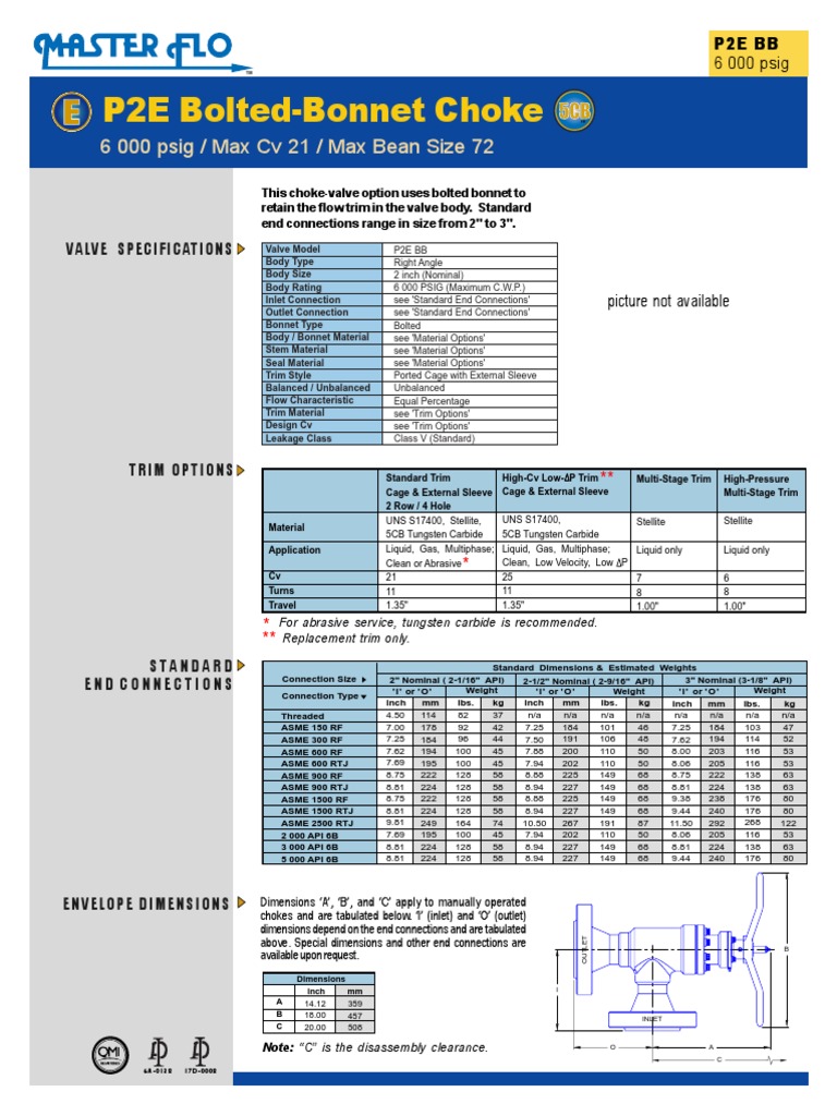P2E Bolted-Bonnet Choke: 6 000 Psig / Max CV 21 / Max Bean Size 72 ...
