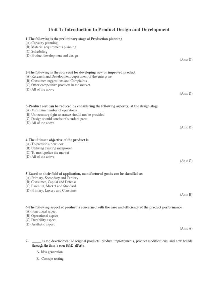 Unit 1: Introduction To Product Design and Development | PDF | New ...