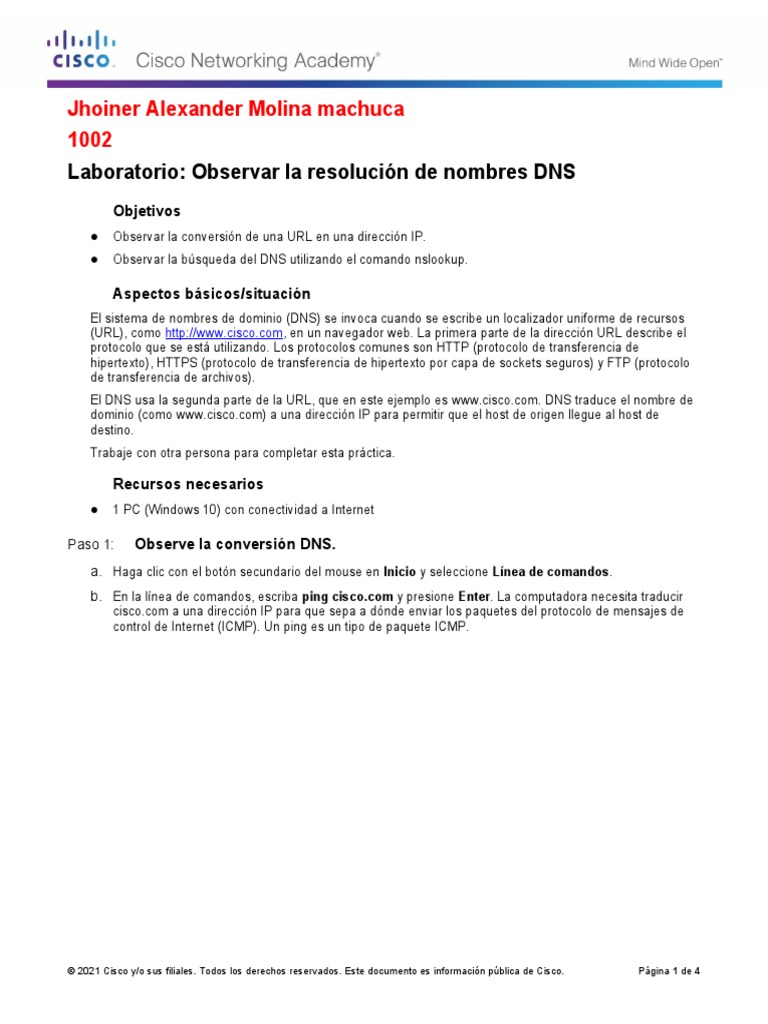 5.3.1.3 Lab - Observing DNS Name Resolution | PDF | sistema de nombres de dominio | Servidor web