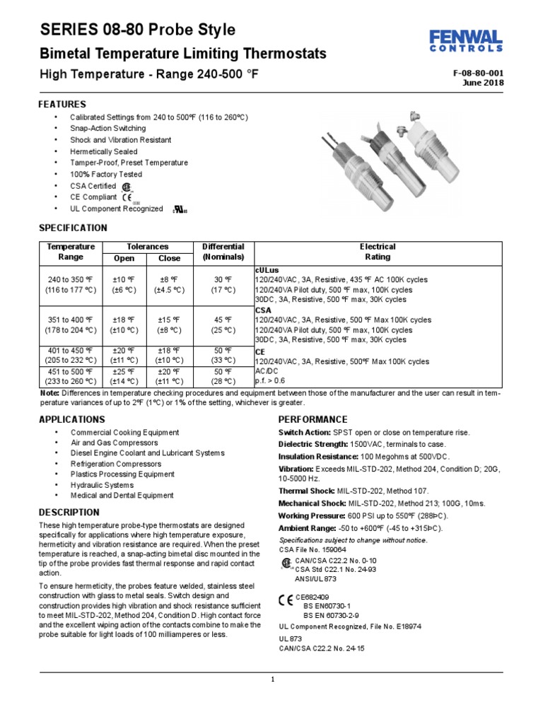 Fenwal series-08-80-probe-style-bimetal-temperature-thermostats-DS - F ...
