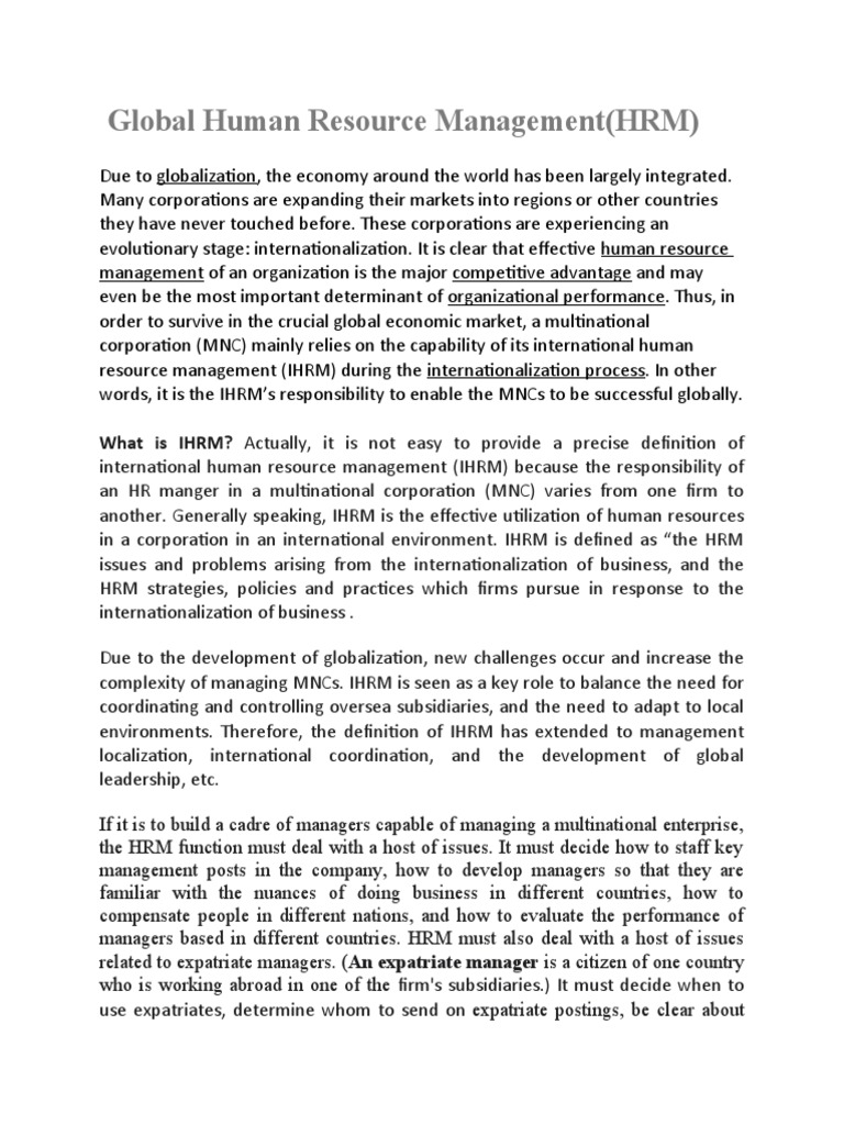 Global Human Resource Management (HRM) | PDF | Human Resources ...