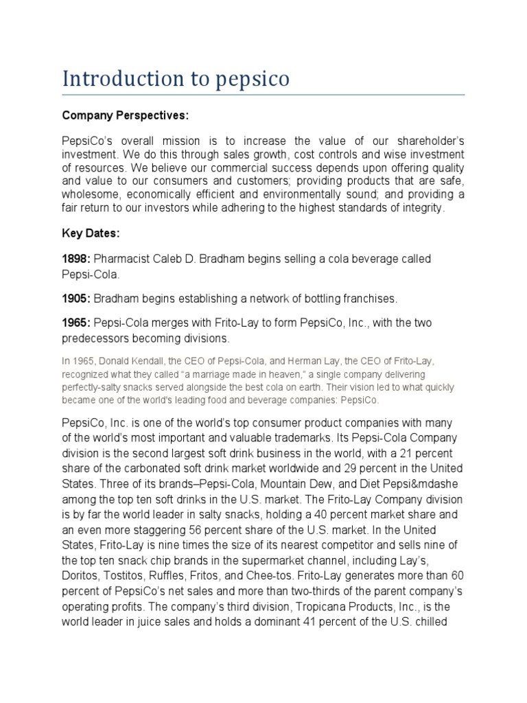 Introduction To Pepsico | PDF | Pepsi Co | Food And Drink