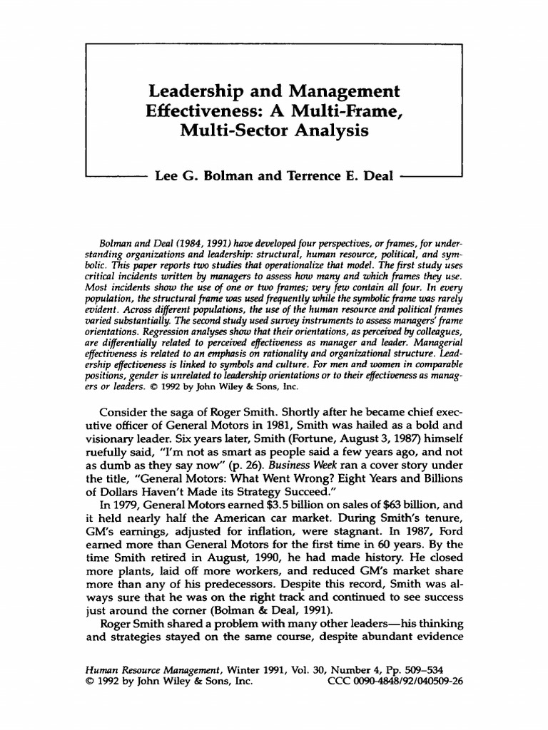 Bolman-Deal 4-Frame | PDF | Factor Analysis | Dependent And Independent ...