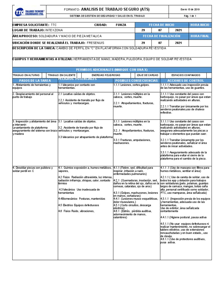 Formato Ats | PDF | Soldadura | Construcción