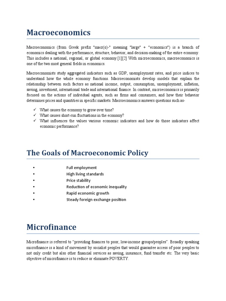 Macroeconomics: The Goals of Macroeconomic Policy | PDF | Microfinance ...