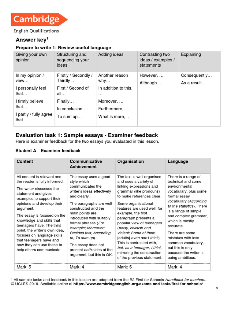Answer Key: Prepare To Write 1: Review Useful Language | PDF | Essays ...