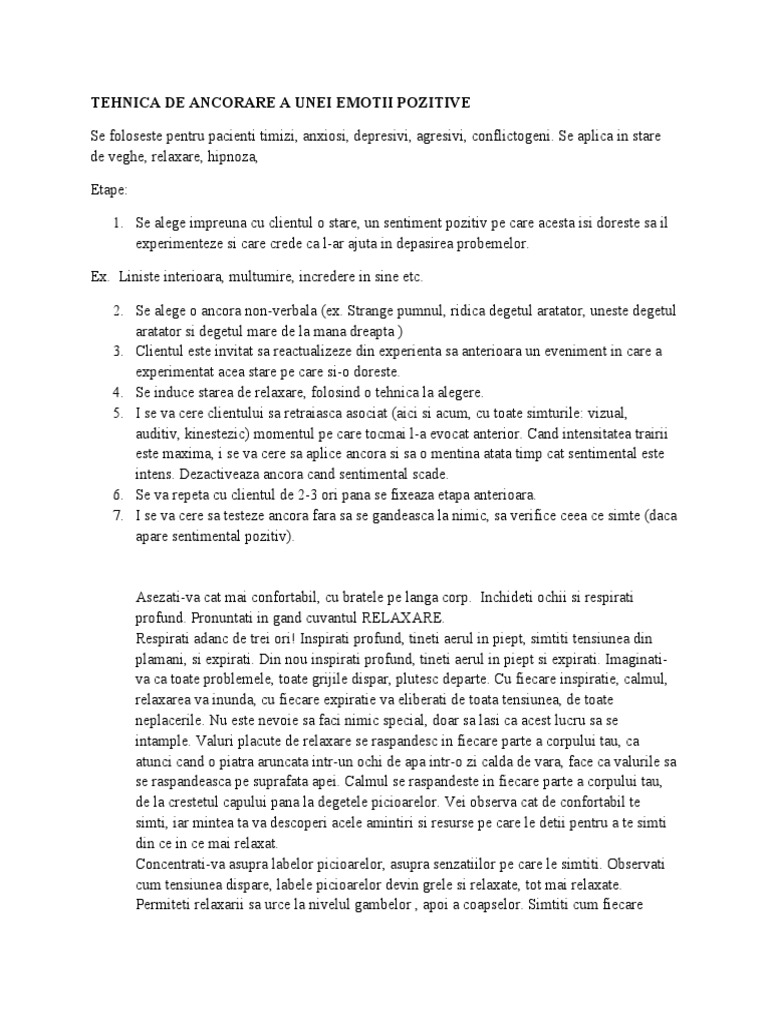Tehnica de Ancorare A Unei Emotii Poziti | PDF