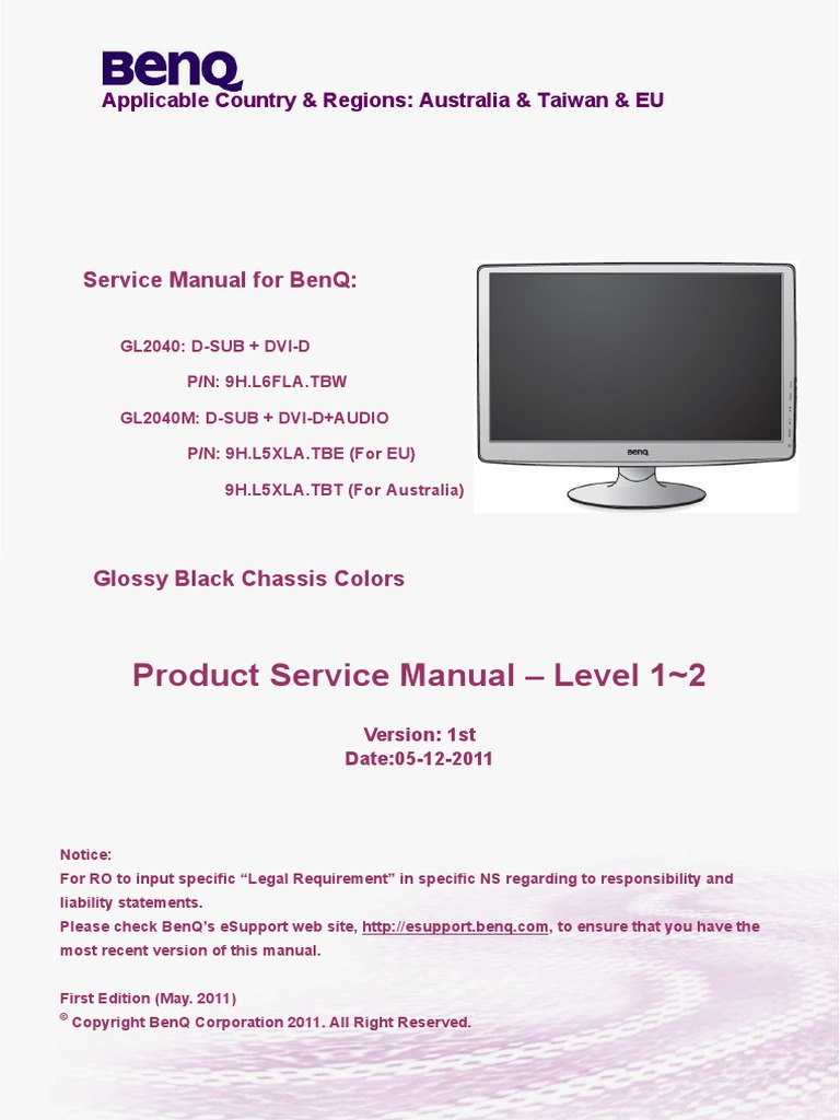 Monitor BENQ GL2040 GL2040M | PDF | Display Resolution | Computer Monitor