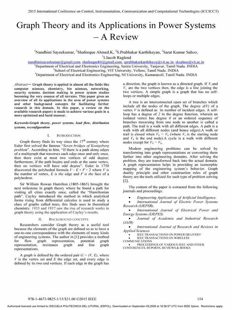 Graph Theory and Its Applications in Power Systems - Areview | PDF ...