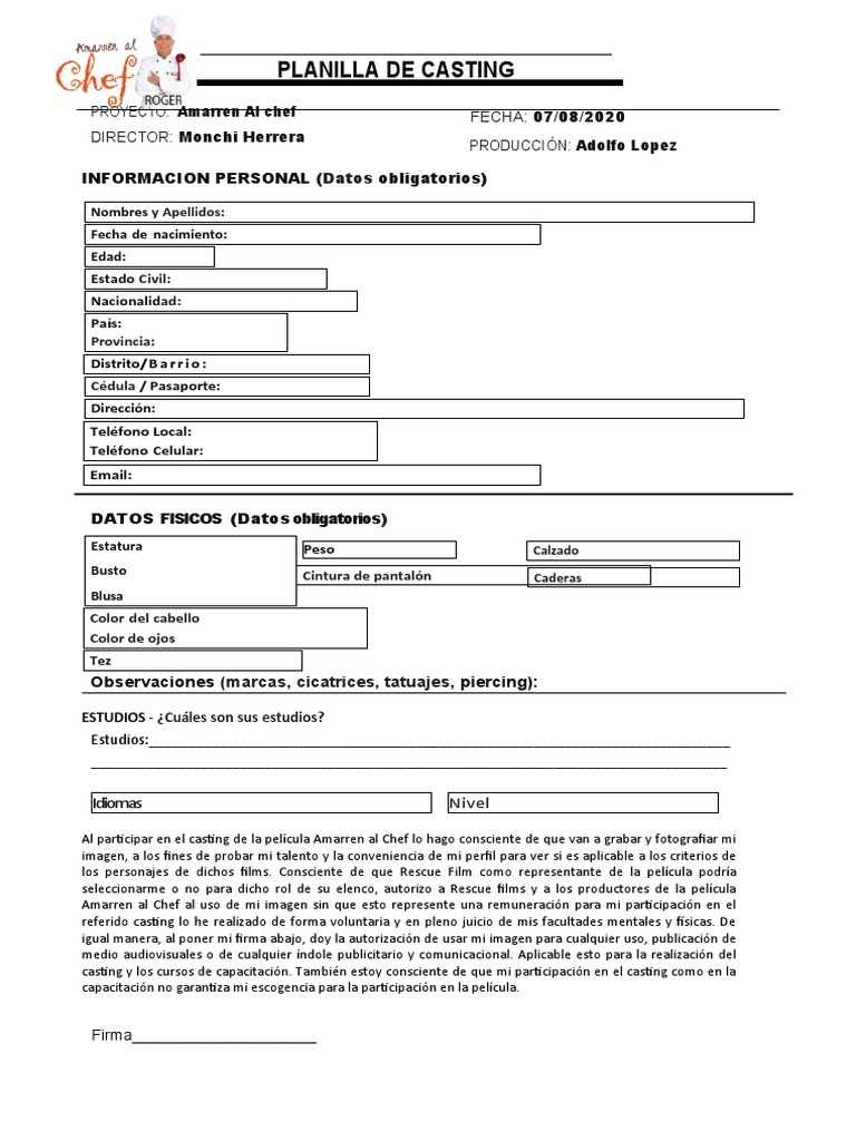 Planilla de Casting Vacia | PDF | Crecimiento personal y profesional