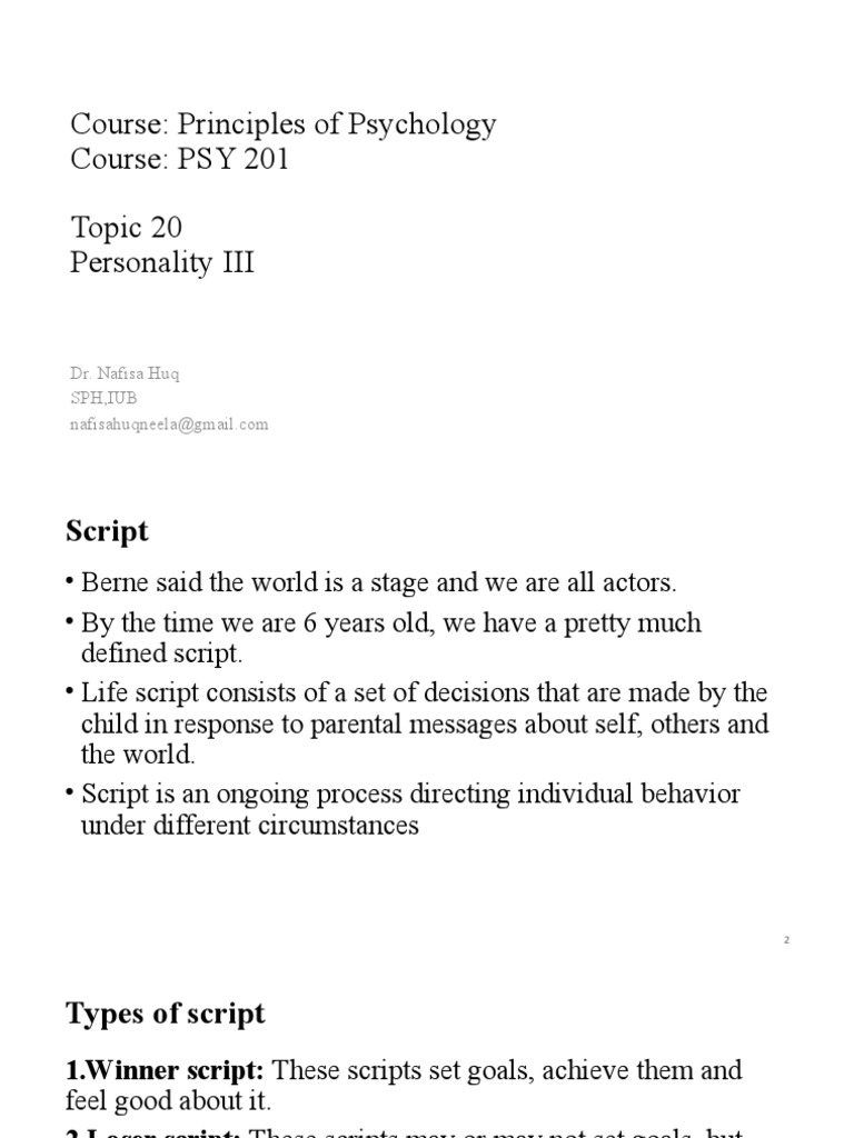 Understanding Personality Through Life Scripts and Transactional ...