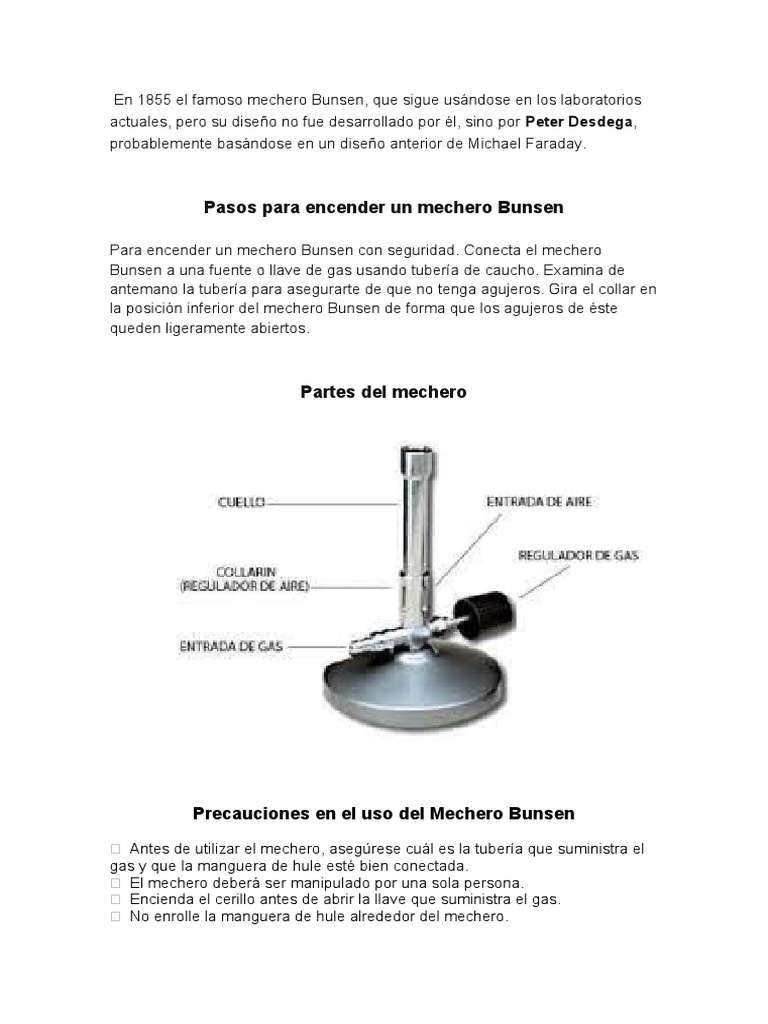 Uso y seguridad del mechero Bunsen | PDF