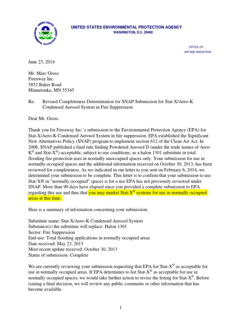 US EPA Letter For Normally Occupied Areas StatX | PDF | United States ...