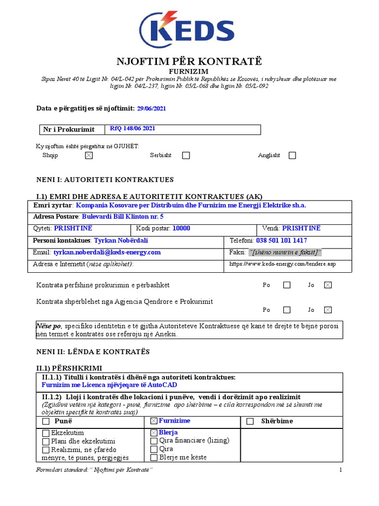 RFQ 148-06 Njoftim Per Kontrate | PDF