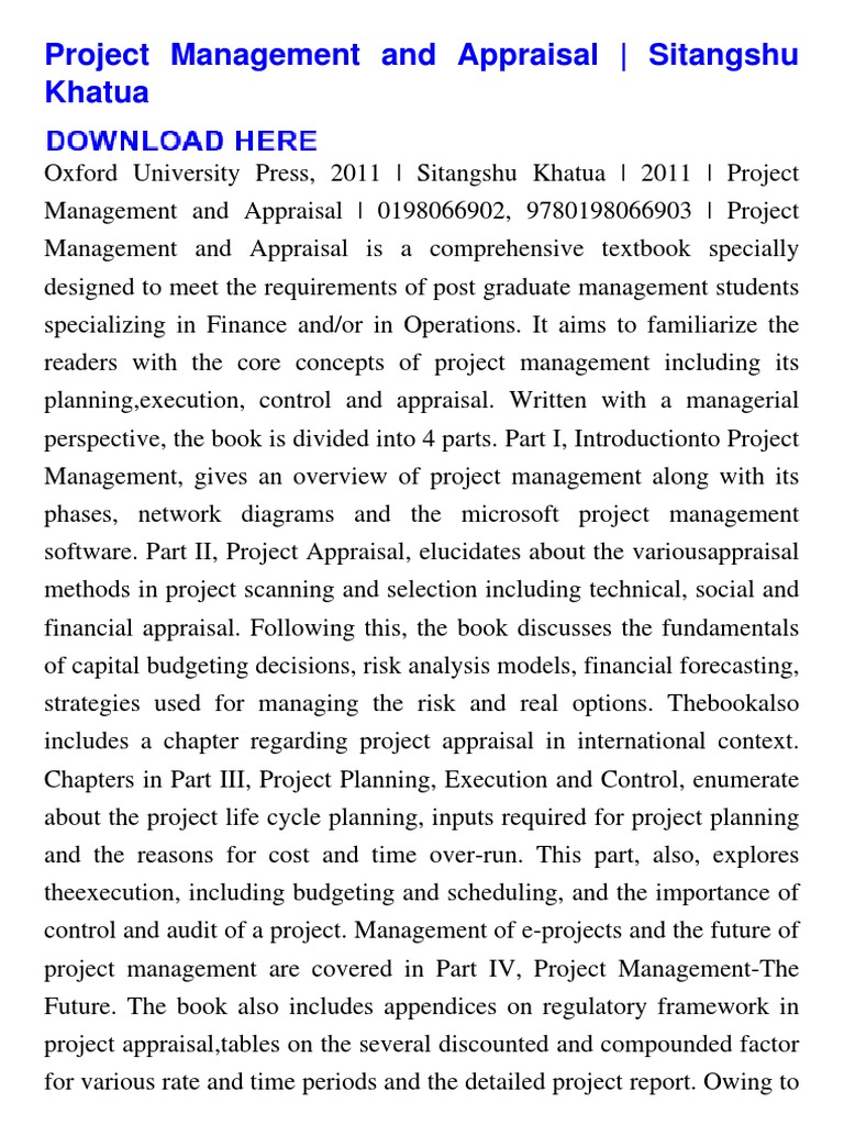 Project Management and Appraisal - Sitangshu Khatua | PDF