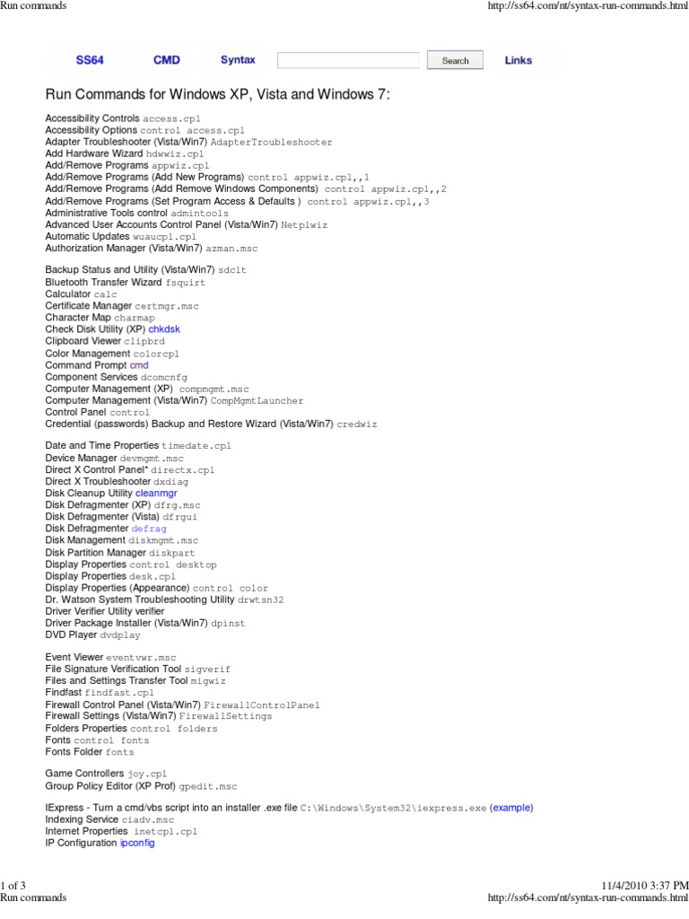 Run Commands | PDF | Windows 7 | Windows Vista