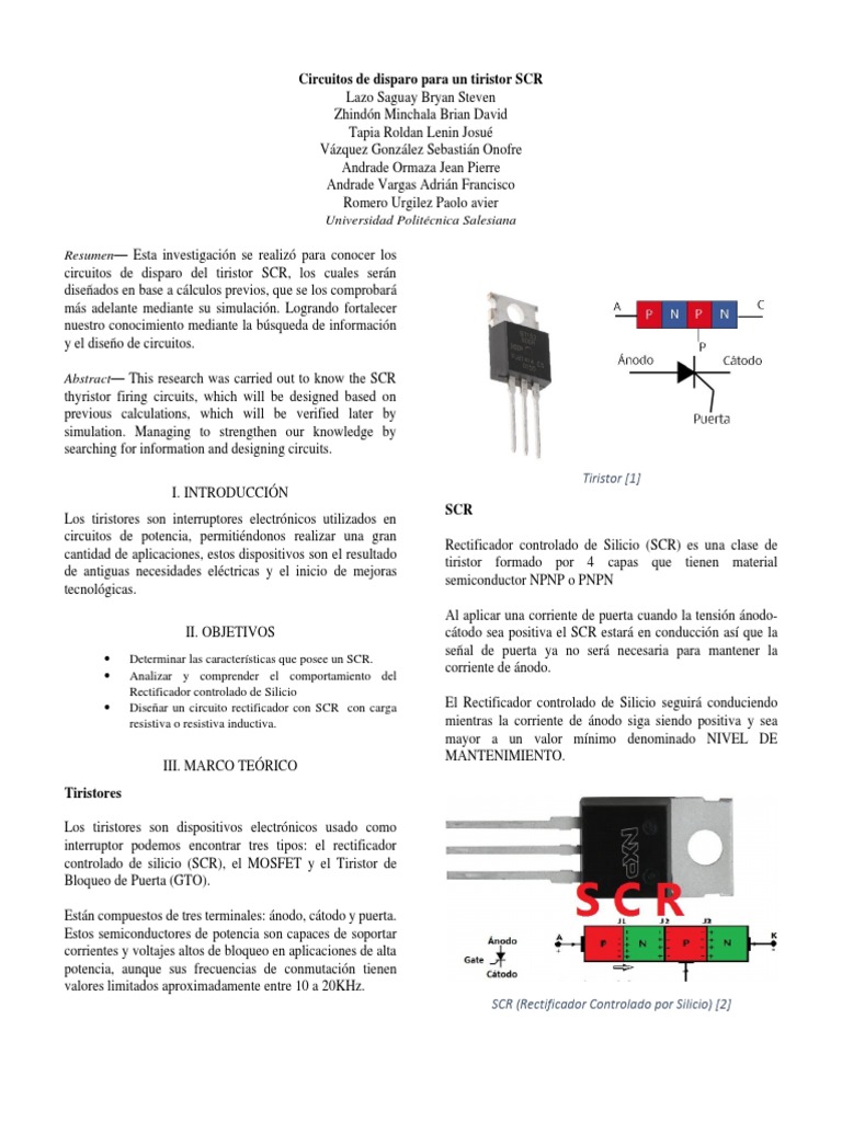 Ensayo Electronica. Circuito de Disparo para Un SCR | PDF | Ingenieria Eléctrica | Electrónica