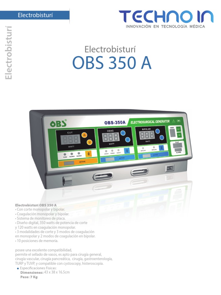 Características y especificaciones técnicas del electrobisturí OBS 350 ...