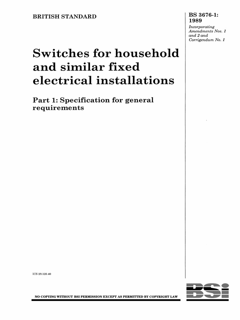 BS 3676-1 Switch For Houshold | PDF