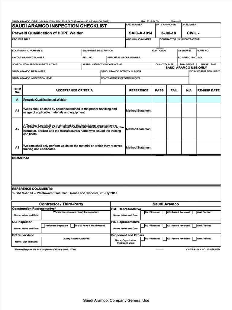 Saudi Aramco Inspection Checklist Saudi Aramco Inspection Checklist ...