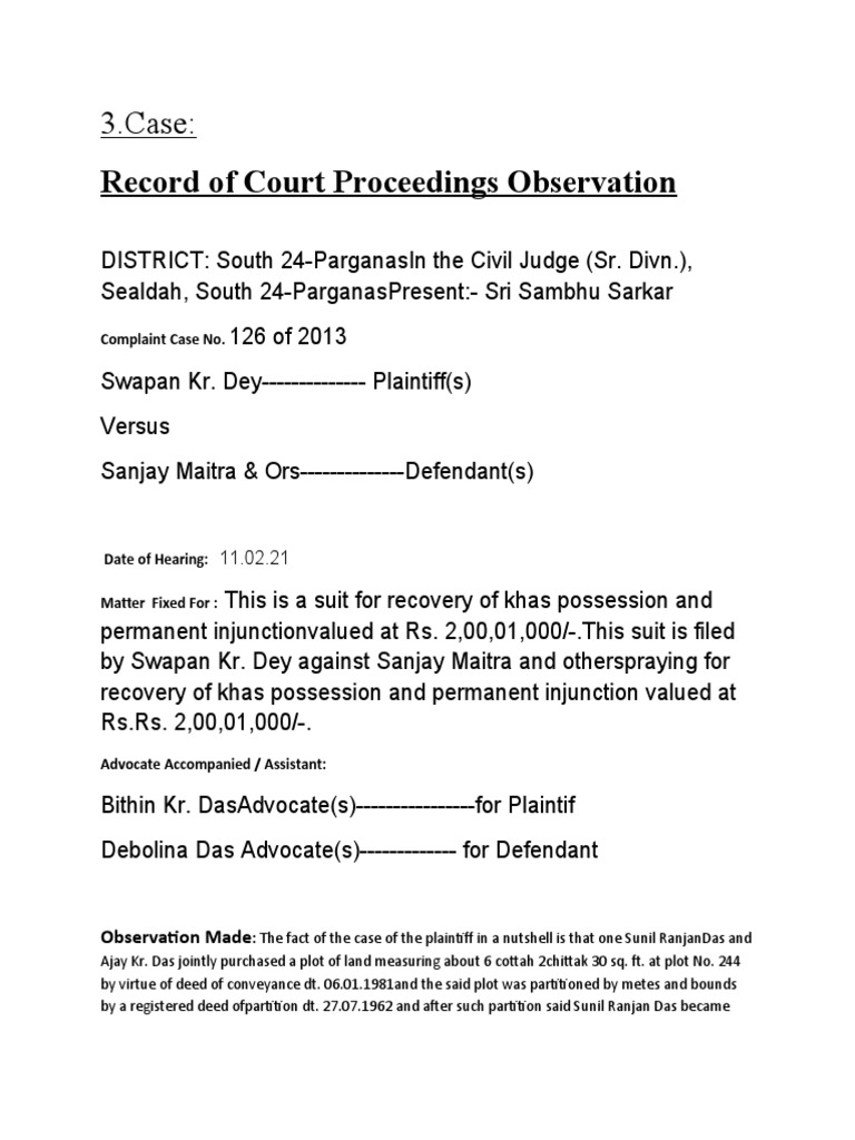 Record of Court Proceedings Observation: 3.case | PDF | Lawsuit ...