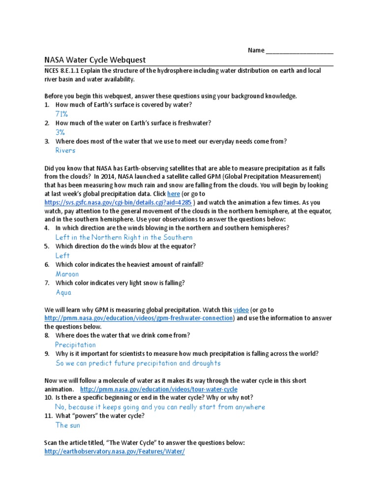 NASA Water Cycle Webquest Guide | PDF | Water Cycle | Precipitation