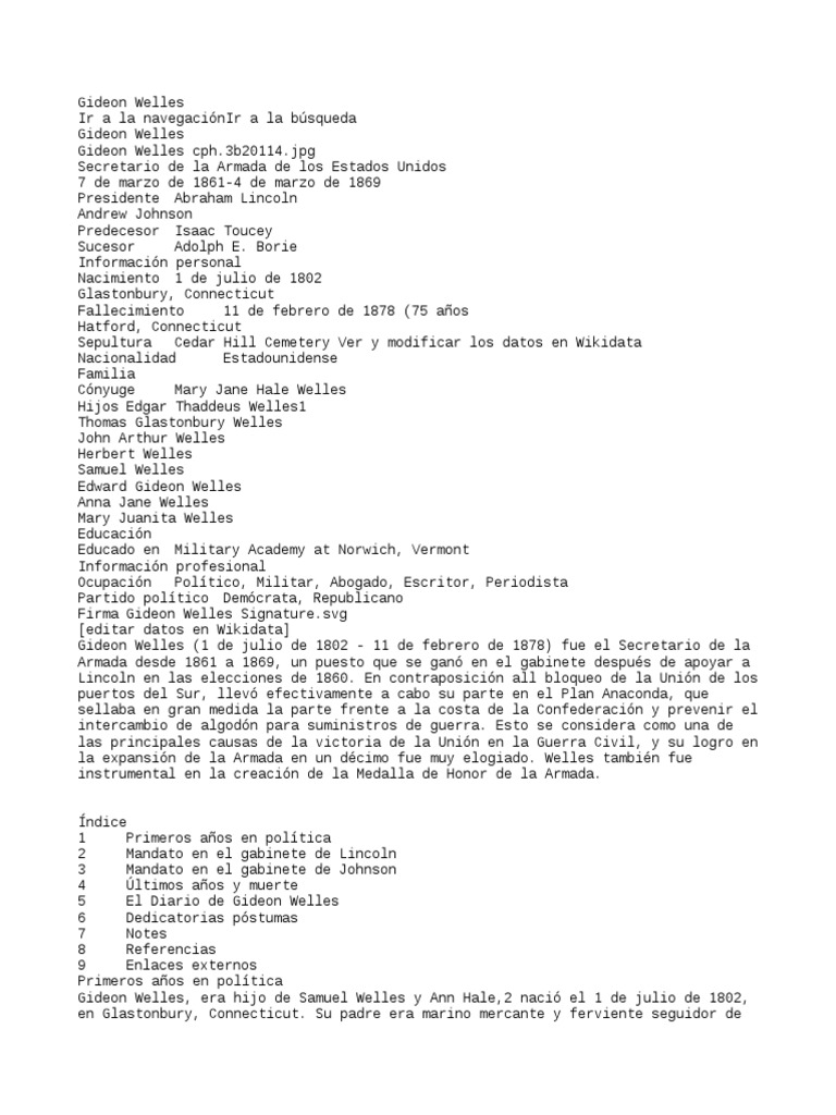 Biografía de Gideon Welles, Secretario Naval | PDF | Agitación