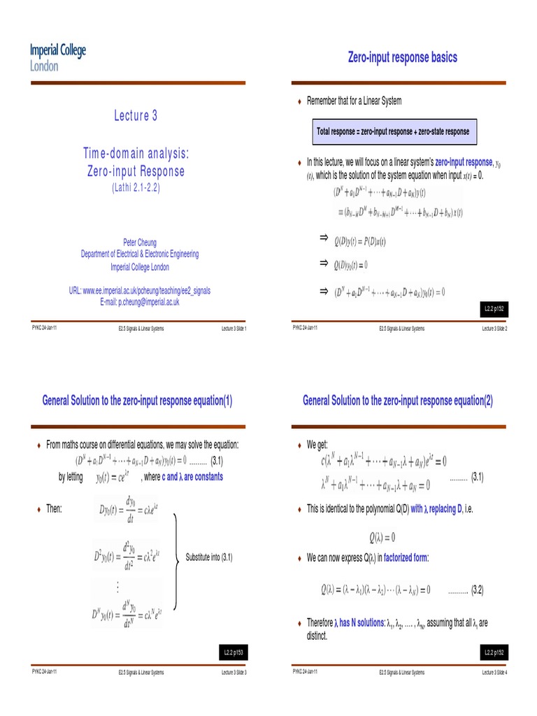 Lecture 3 Time Domain Analysis Zero Input Response Pdf Eigenvalues And Eigenvectors