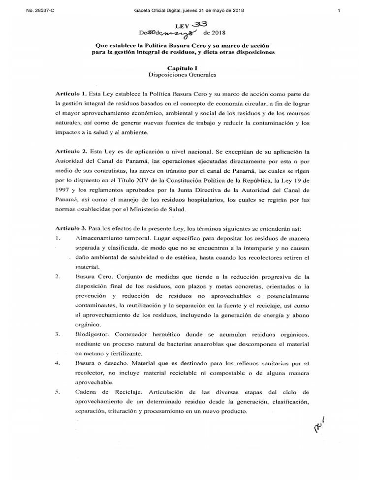 Ley-33 Basura Cero-Panamá | PDF