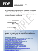 FSSAI Food Recall Plan Template Word File | PDF | Food Safety | Safety