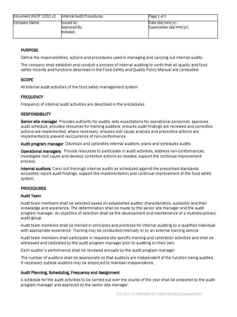 Example of An Internal Audit SOP | Download Free PDF | Internal Audit ...