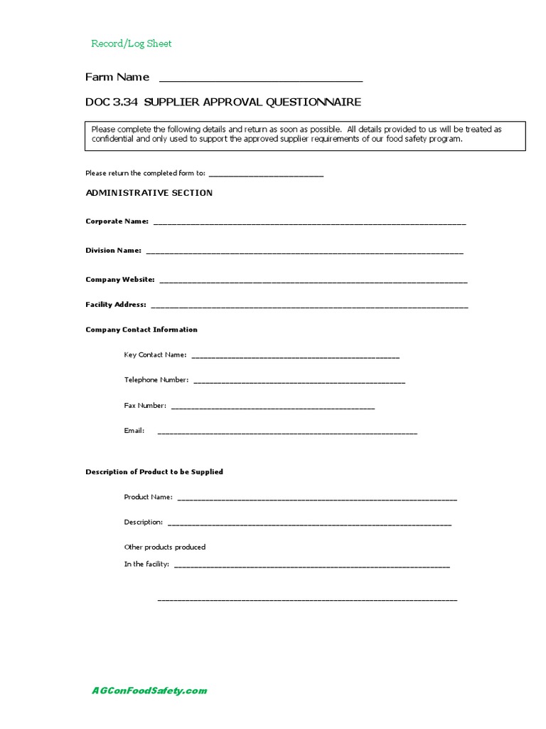 Supplier Approval Form | PDF | Food Safety | Hazard Analysis And ...