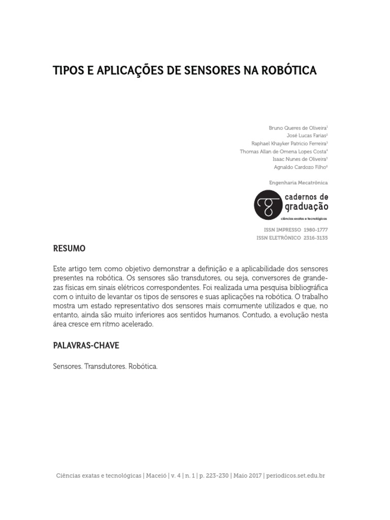 Tipos de Sensores em Robótica | PDF | Robô | Robótica
