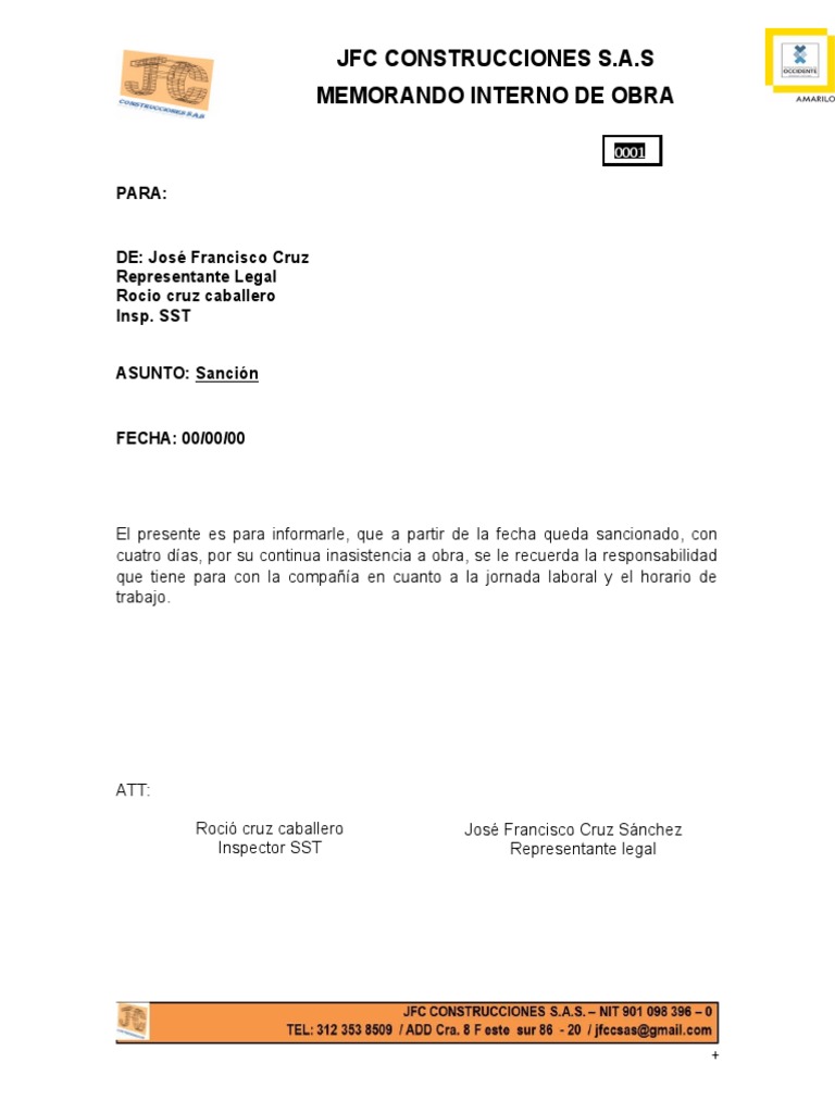 Memorando Interno de Obra | PDF