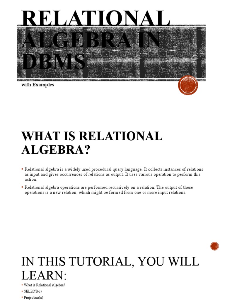 Lecture 6 Relational Algebra In Dbms Pdf Relational Model Data Management