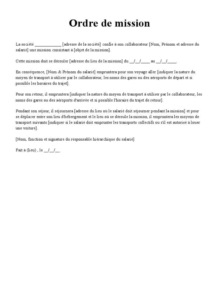 Modèle D'ordre de Mission | PDF | Méthodes et références pédagogiques ...