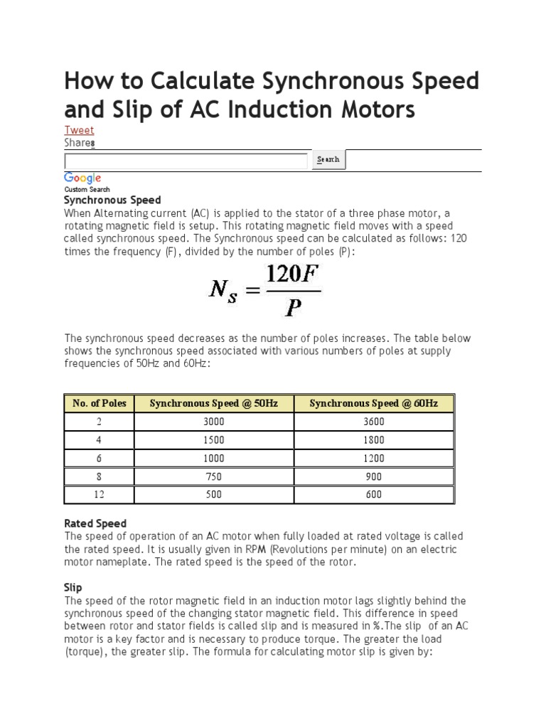 How To Calculate Synchronous Speed And Slip Of Ac Induction Motors Pdf