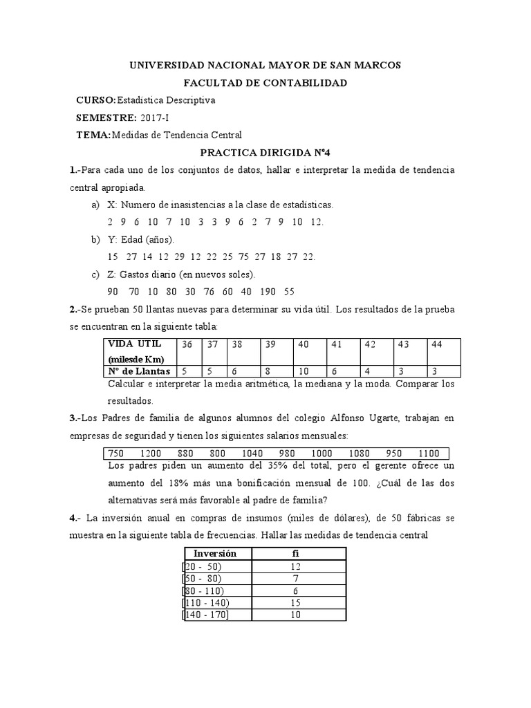 Practica Dirigida 4 | PDF | Mediana | Enseñanza de matemática